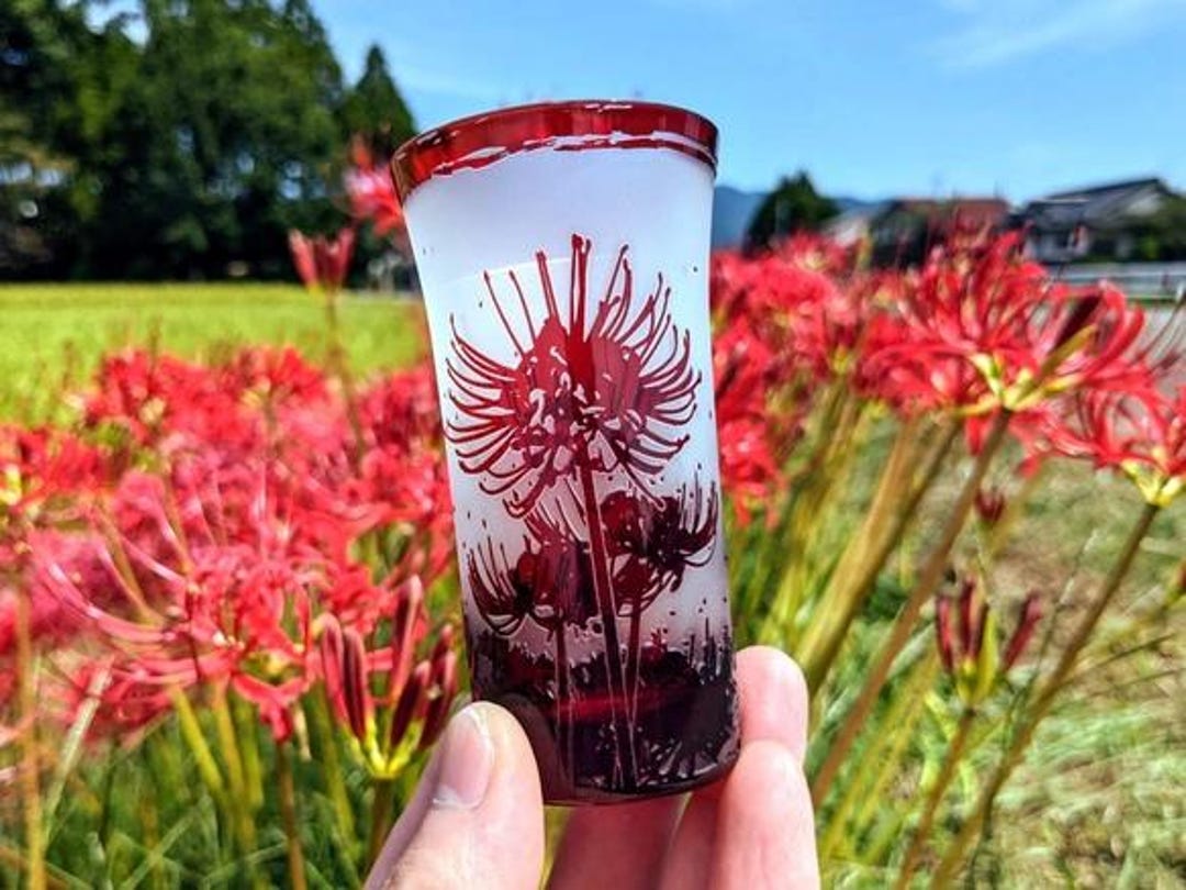 Manjushage Sip Glass | Red Spider Lily Engraved Sake Cup | Sandblasted ...