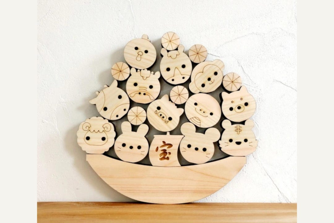 Japanese Handmade Wooden Zodiac Treasure Ship Game ,japanese Cypress ...