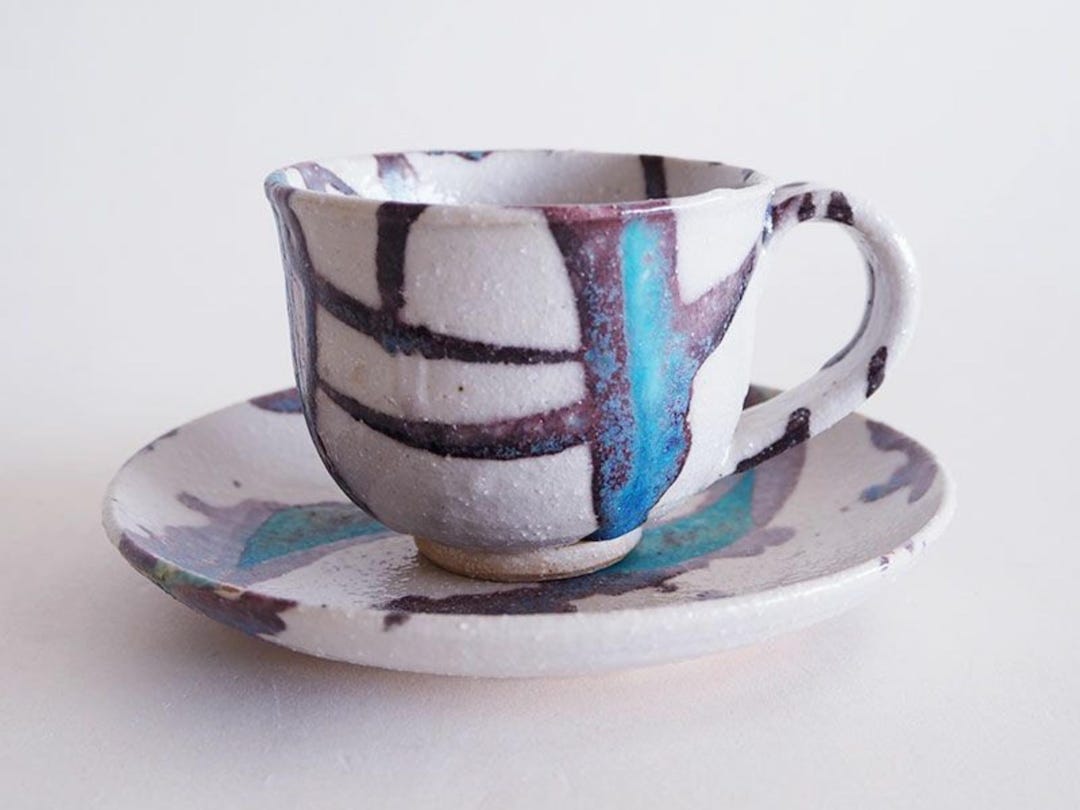 Japanese Handmade Glacier Coffee Cup & Saucer Set – Japanese Shigaraki ...