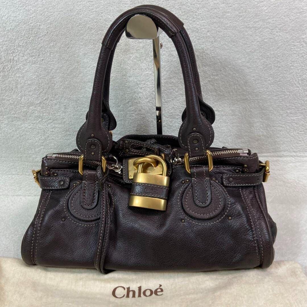 Authentic Chloe Paddington Leather Shoulder Bag Hand Bag Dark Brown JPN ...