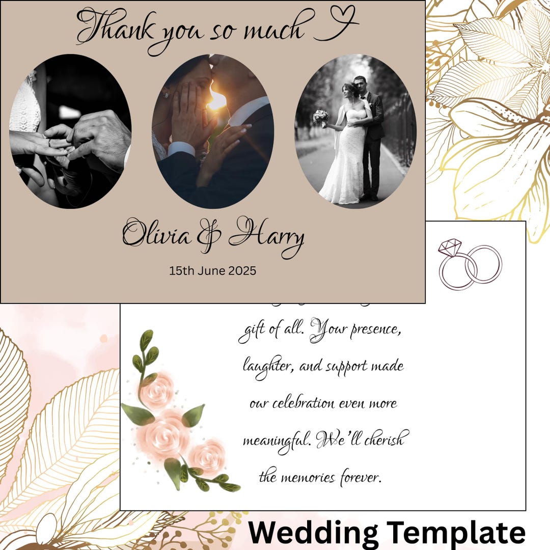 Photo Wedding Thank You Card Template (digital) Front and Back Design ...