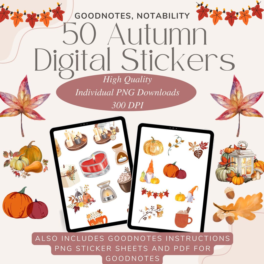 Digital Fall Stickers PNG, Cute Autumn Digital Stickers for Planners ...