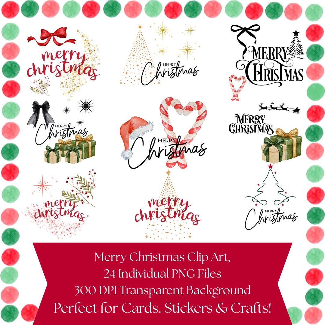 Merry Christmas Digital Card Designs - 24 Festive Holiday Designs, PNG ...