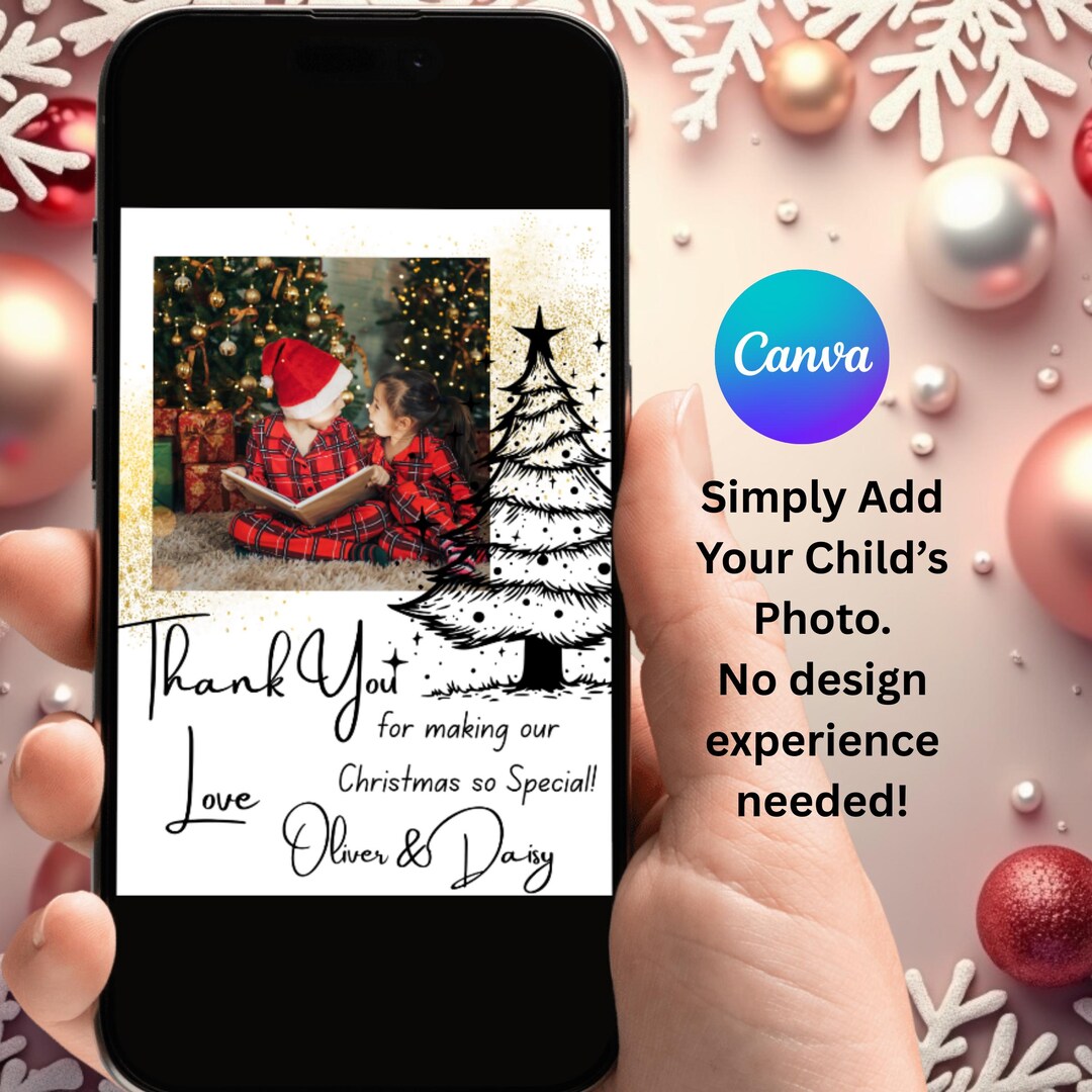 Editable Christmas Thank You Photo Card | Canva Template Instant ...