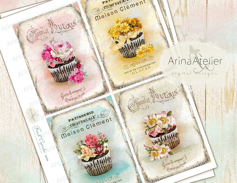 CARDS French CUPCAKES - Digital Collage Sheet - French Patisserie ...