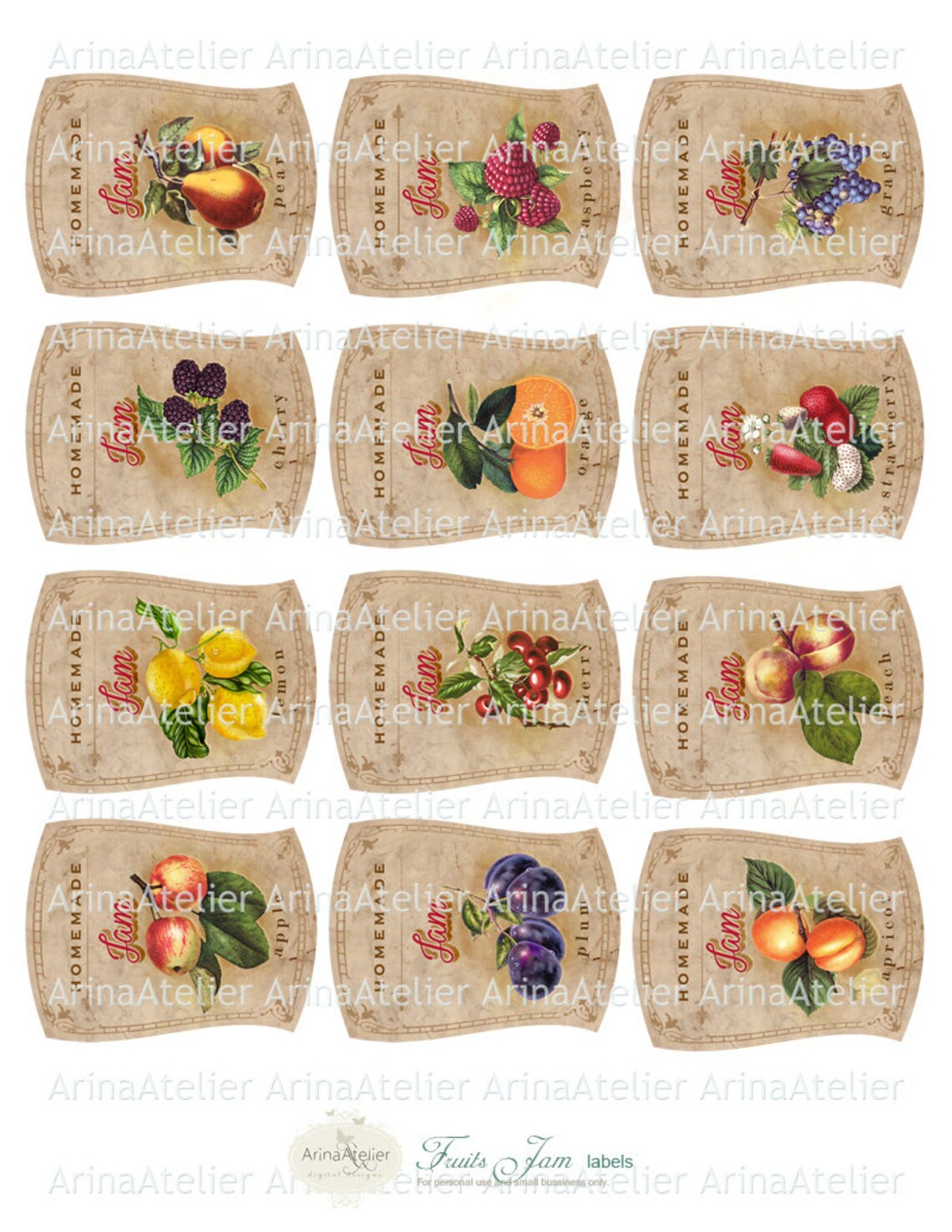 Fruits Jam Vintage LABELS - Collage Jam Labels - Handmade Labels ...