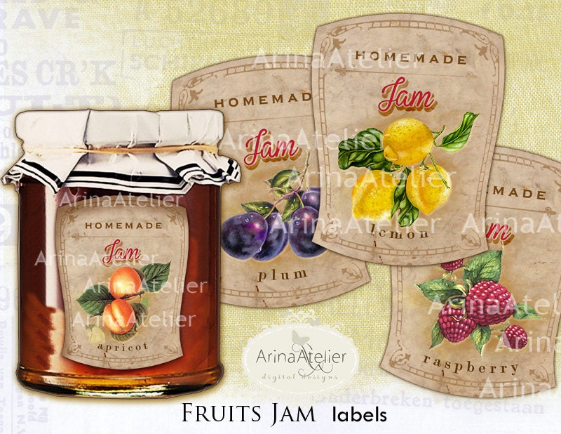 Fruits Jam Vintage LABELS - Collage Jam Labels - Handmade Labels ...