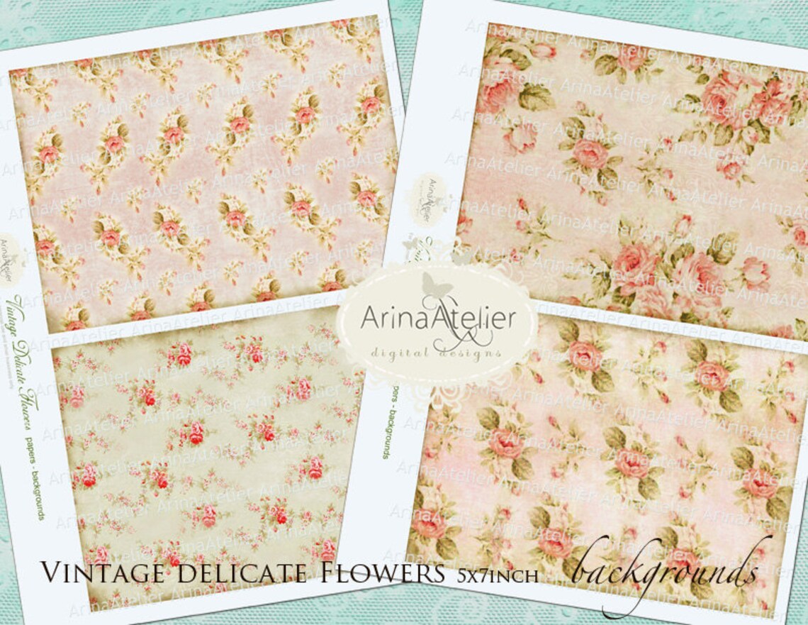 Vintage Delicate Flowers DIGITAL PAPER Large Images - Etsy