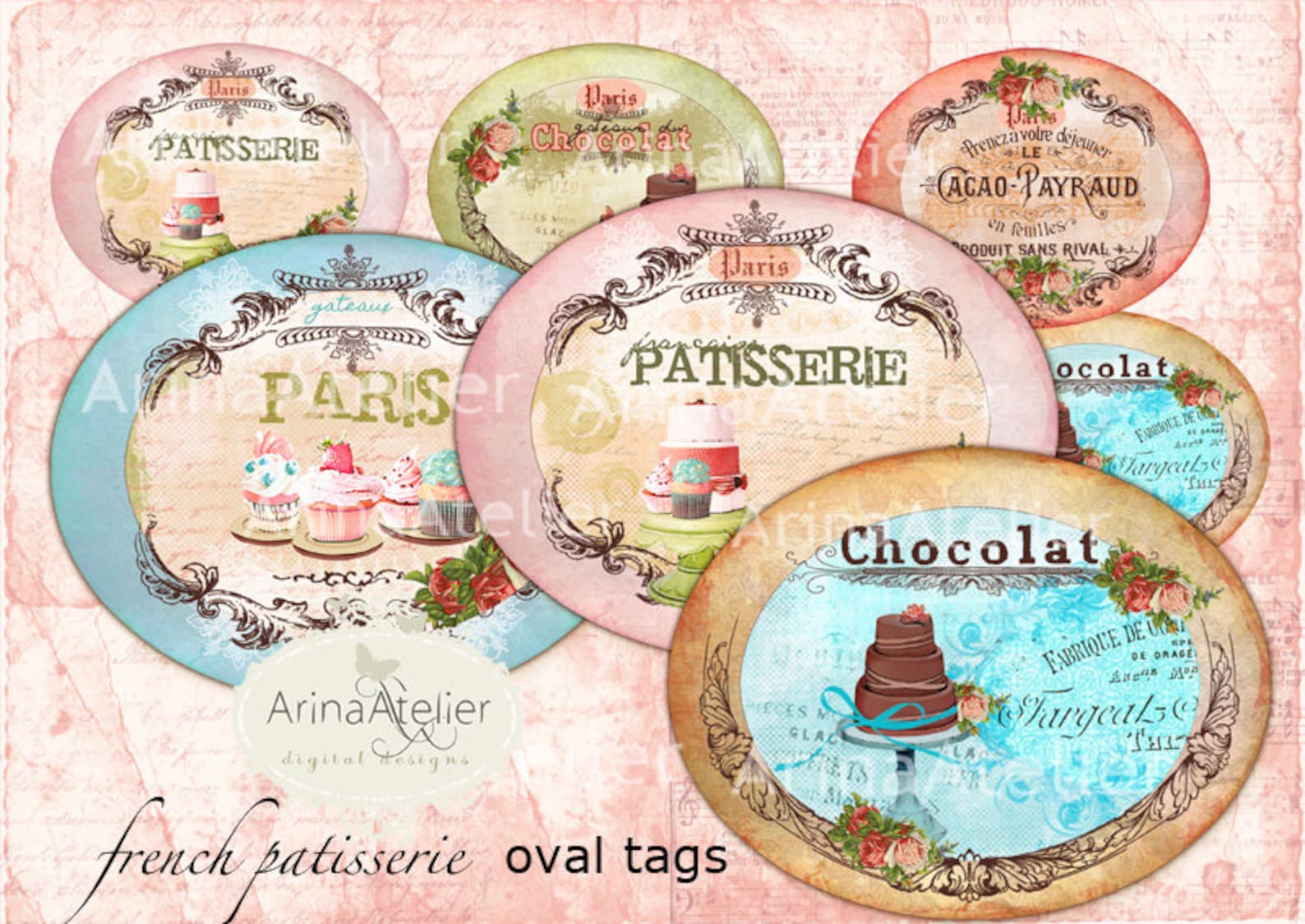 French Patisserie Ovals - Digital Collage Slides - Digital Collage Tags ...