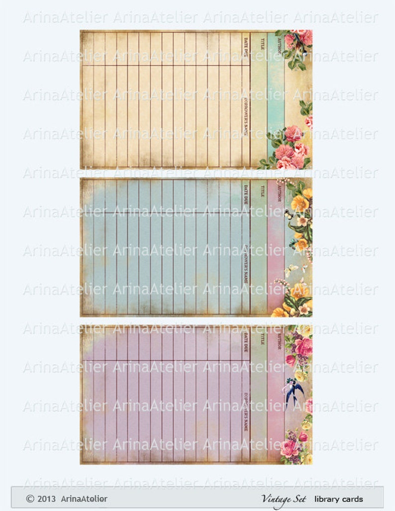 Vintage Library Cards Set Tags Download Collage Sheet | Etsy