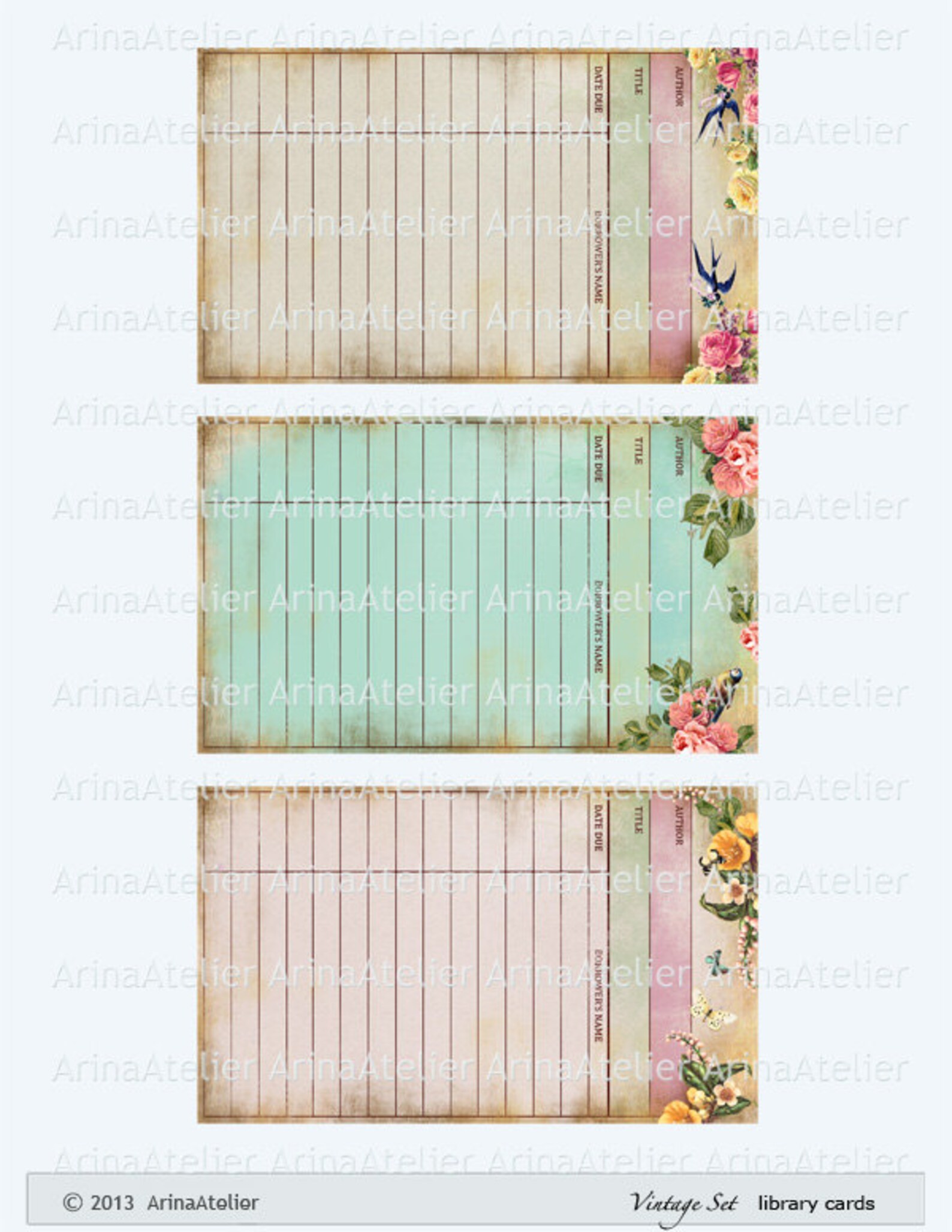 Vintage Library Cards Set Tags Download Collage Sheet | Etsy