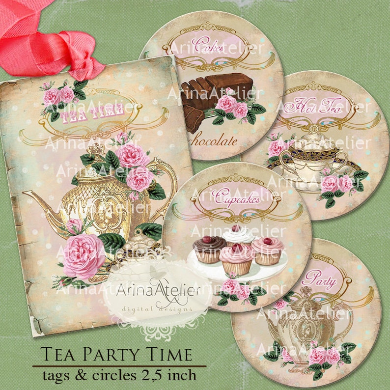 Tea Time Party CARDS & Circles 2,5 Inch Supplies Tea Tag Tea Collage ... Tea Time Party CARDS & Circles 2,5 Inch Supplies Tea Tag Tea Collage ...