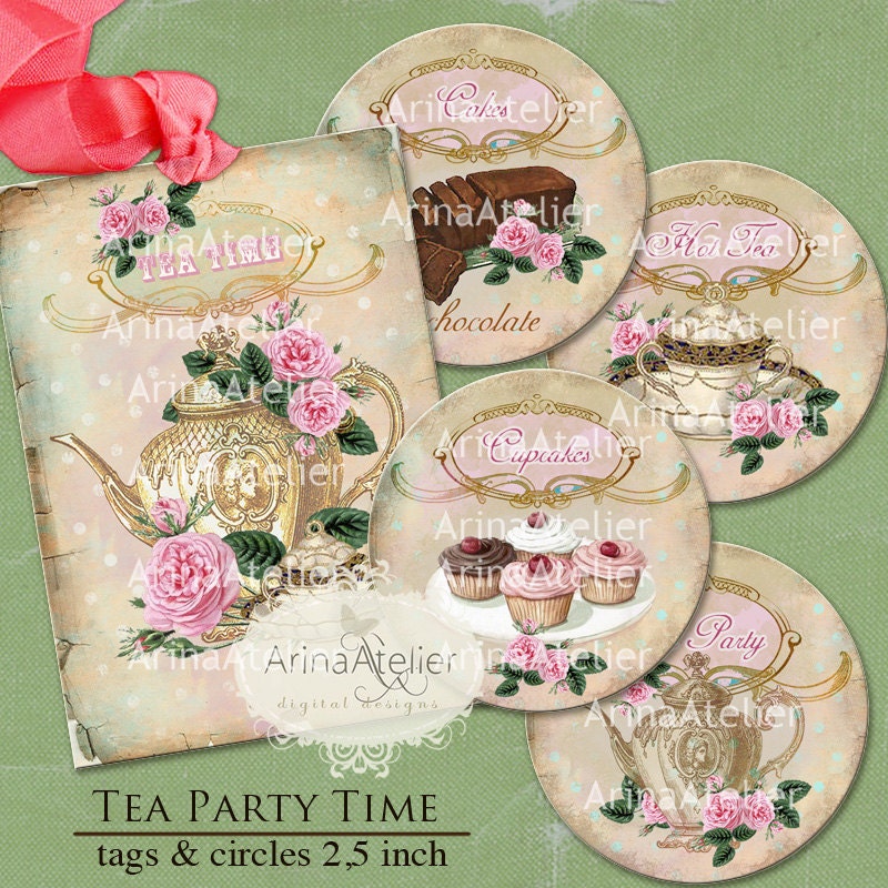 Tea Time Party CARDS & Circles 2,5 Inch - Supplies - Tea Tag - Tea ...
