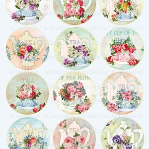 Sweet Tea Flowers Vintage Tags - Circle Microslides - 2,5 Inch Circles ...