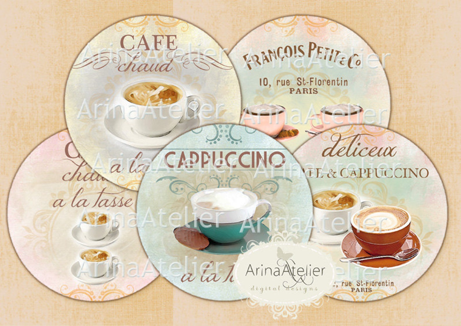 Shabby Cafe and Cappuccino Circles - Circles Micro Slides - 2.5 Inches ...