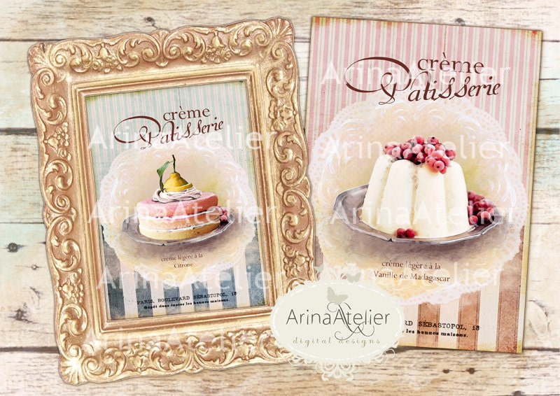 Shabby Cream Patisserie Cards Large Images Backgrounds 5x7 Inch Digital ...