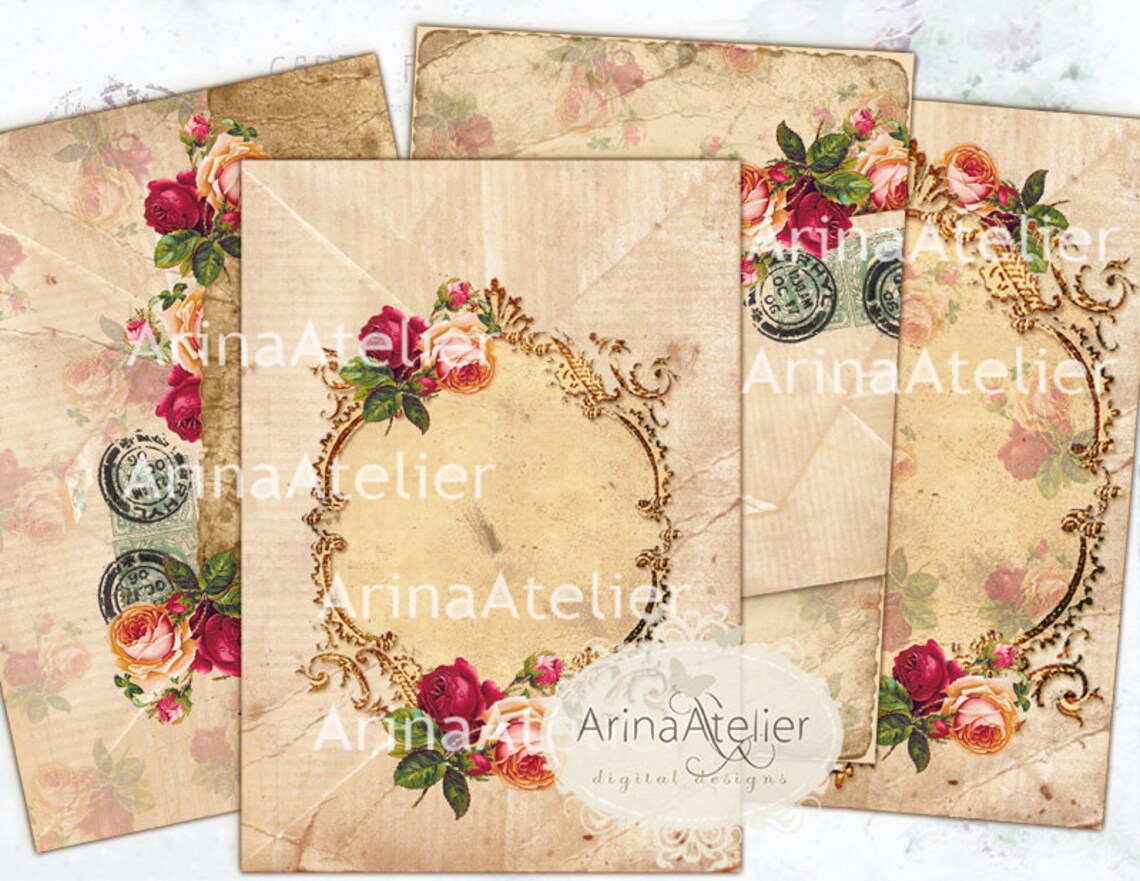 Vintage Roses ATC Cards - Background - Background - Digital Collage ...
