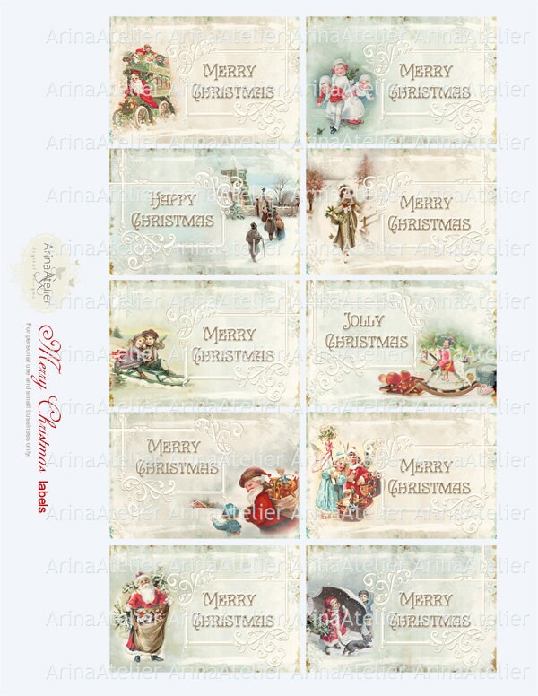Merry Christmas Labels - Tags - Collage Sheet Download - Vintage Labels ...