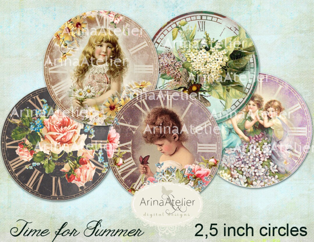 Time for Summer Clocks Circles 2.5 Inches - Digital Collage Sheet ...