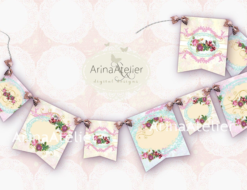 Summer Party Banner - Shabby Chic Tags - Set of 3 Sheets - Digital ...