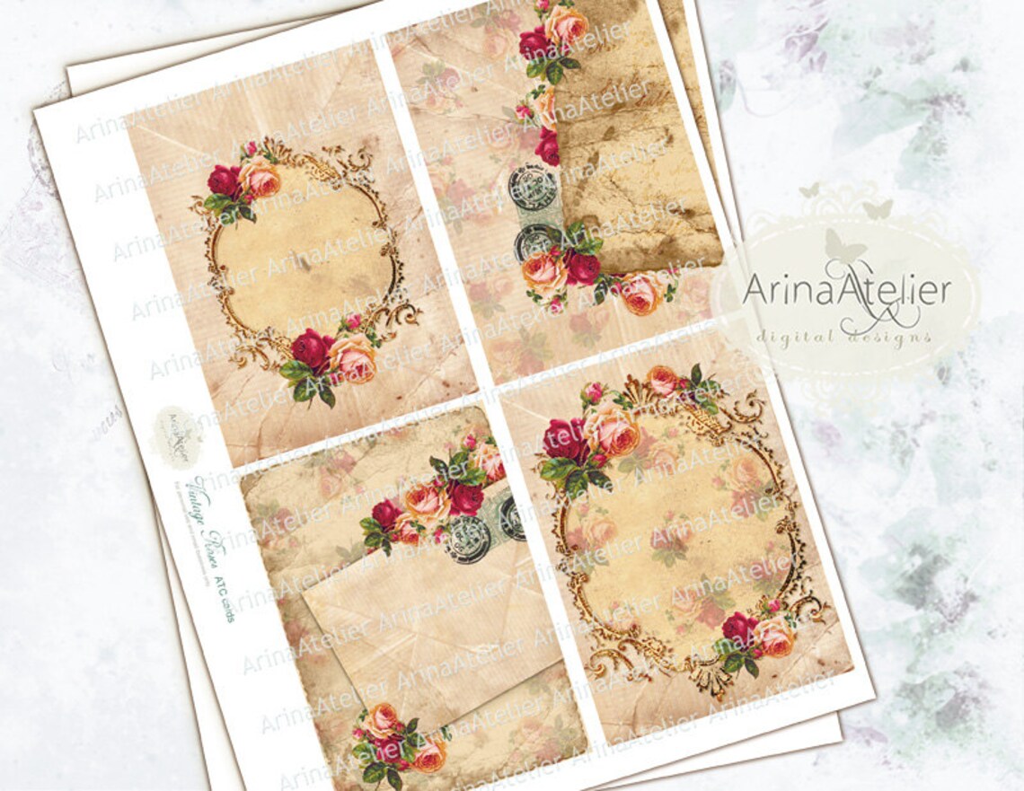 Vintage Roses ATC Cards Background Background Digital - Etsy