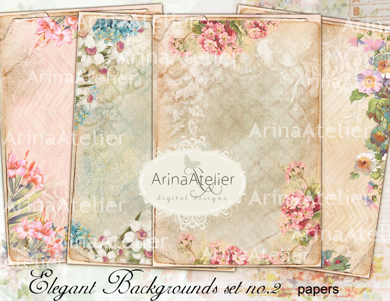 Elegant Background Papers Set No.2 - Background - Digital Collage Sheet ...