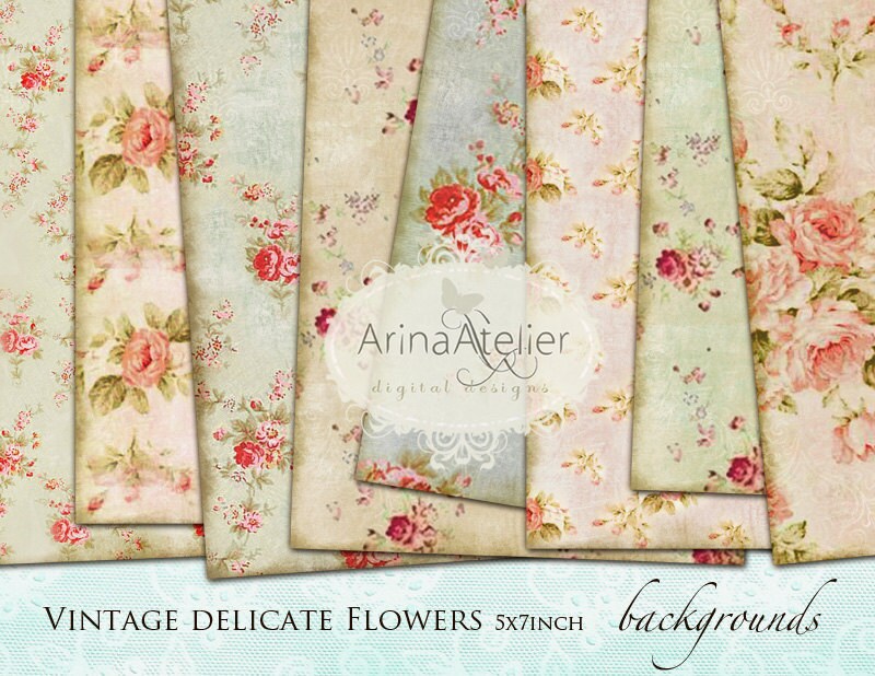 Vintage Delicate Flowers DIGITAL PAPER Large Images - Etsy