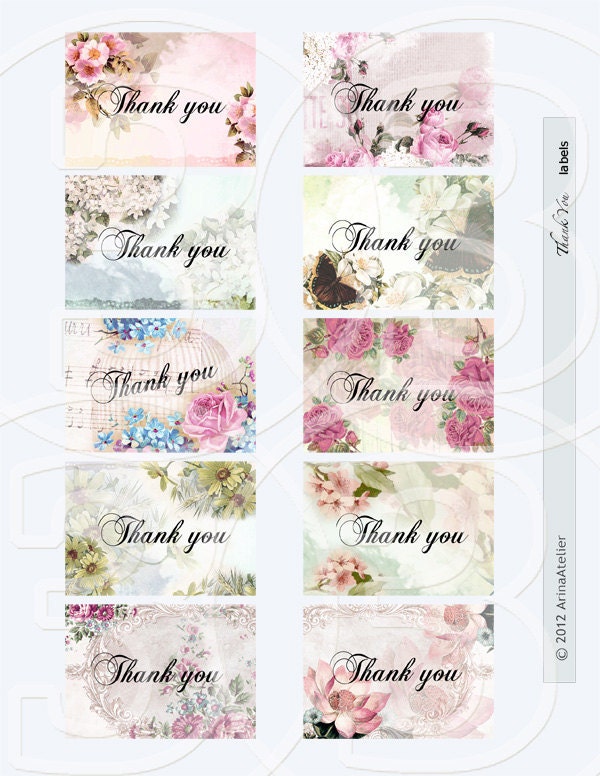 Thank You Labels - Digital Labels - Digital Collage Sheet - Flower ...