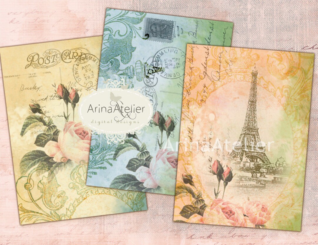 Vintage Roses in Paris - 2,5x3,5 Cards - Set of 8 - Tags - JEWELRY ...