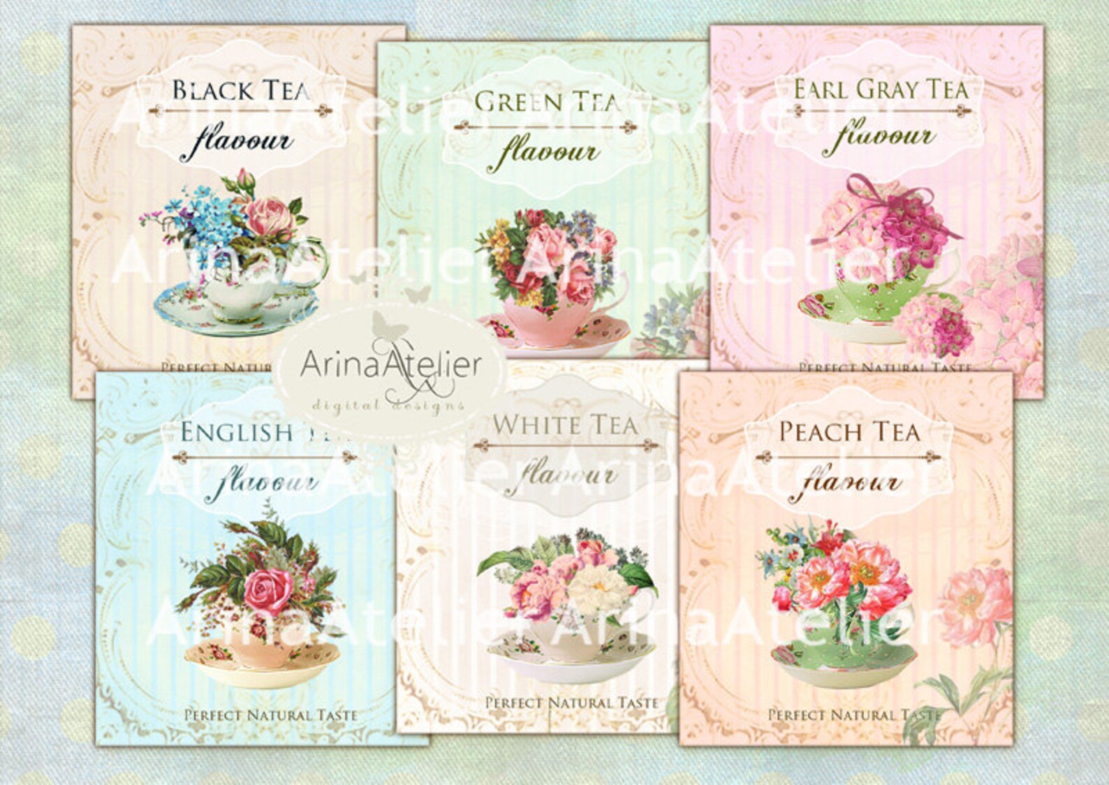 Time for Tea Labels Custom Labels Digital Collage Sheet Printable ...
