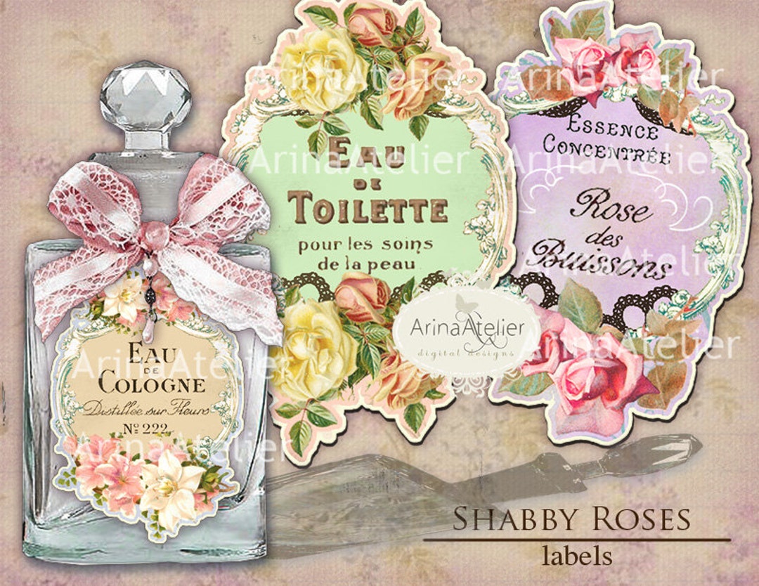 LABELS Shabby Roses Parfume - Apothecary Labels - Vintage Tag Parfume ...