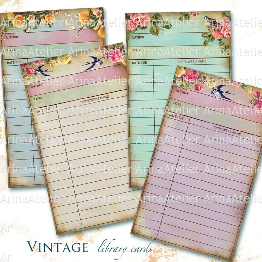 Vintage Library Cards Set Tags Download Collage Sheet Printable Sheet ...