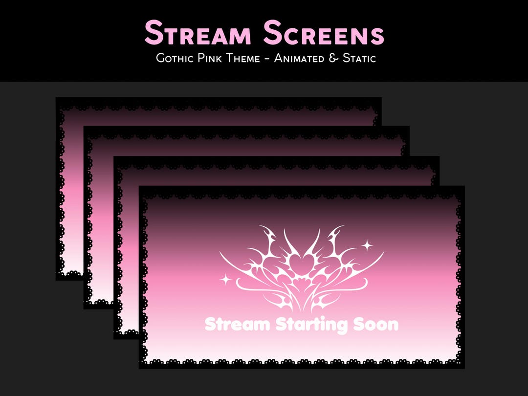 Gothic Pink Stream Screens | Vtuber & IRL Stream Setup | Twitch Overlay ...