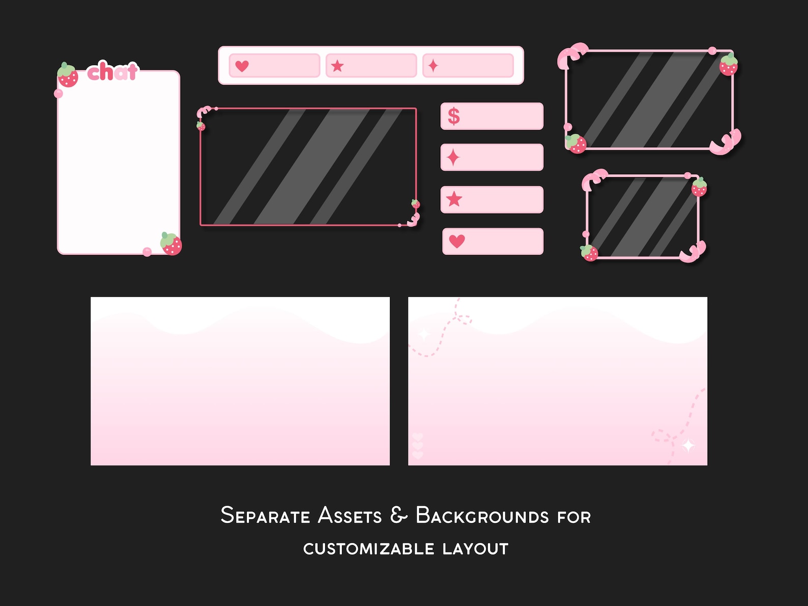 Kawaii Strawberry Twitch Stream Overlay Package | Vtuber & IRL Options ...