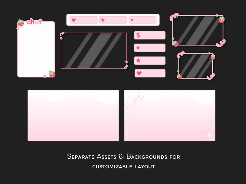 Kawaii Strawberry Twitch Stream Overlay Package | Vtuber & IRL Options ...