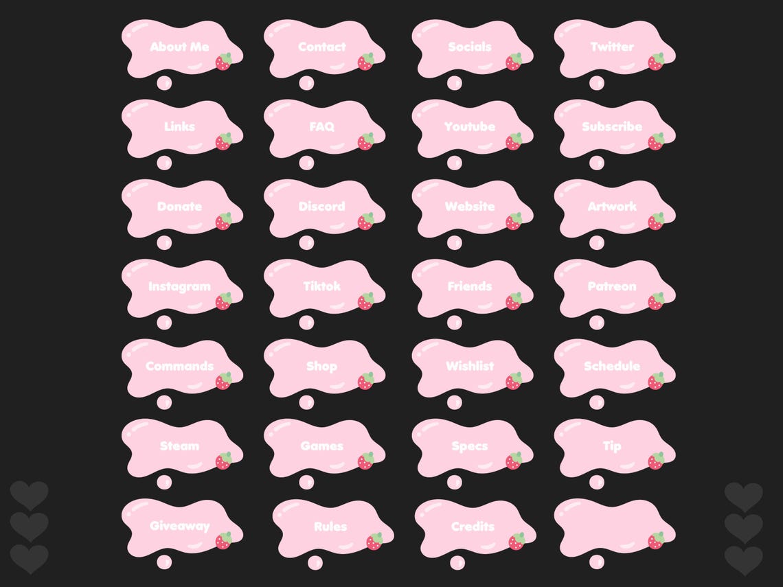 Kawaii Strawberry Twitch Stream Overlay Package | Vtuber & IRL Options ...