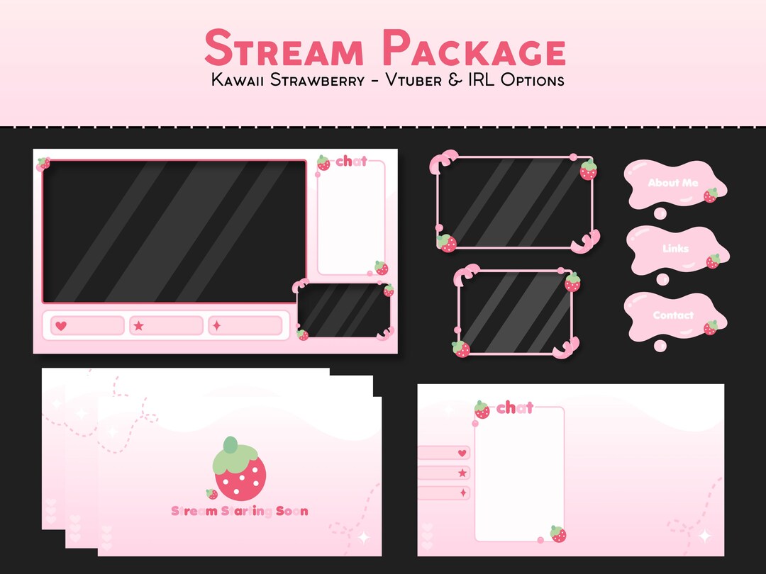 Kawaii Strawberry Twitch Stream Overlay Package | Vtuber & IRL Options ...