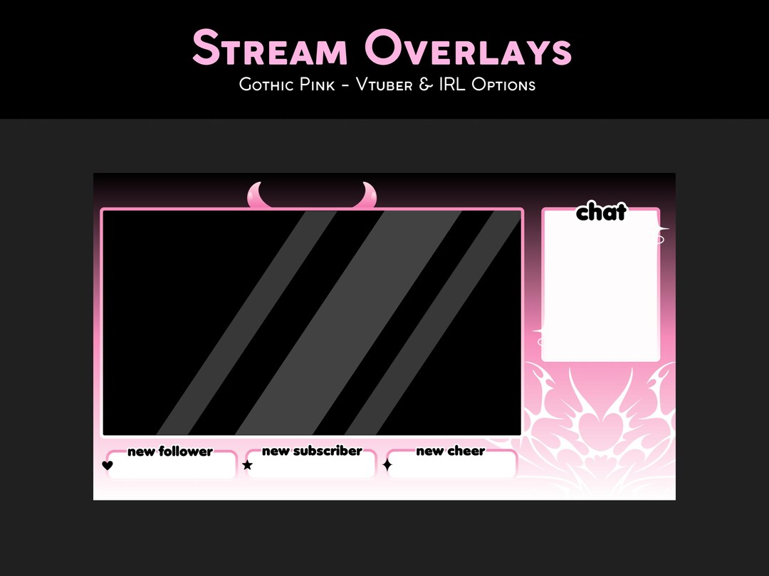 Gothic Pink Stream Overlay | Vtuber & IRL Stream Setup | Twitch Overlay ...