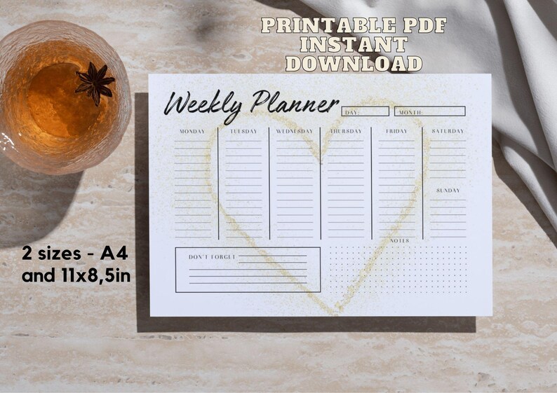 PRINTABLE WEEKLY PLANNER Minimalist Weekly Schedule Printable Weekly ...