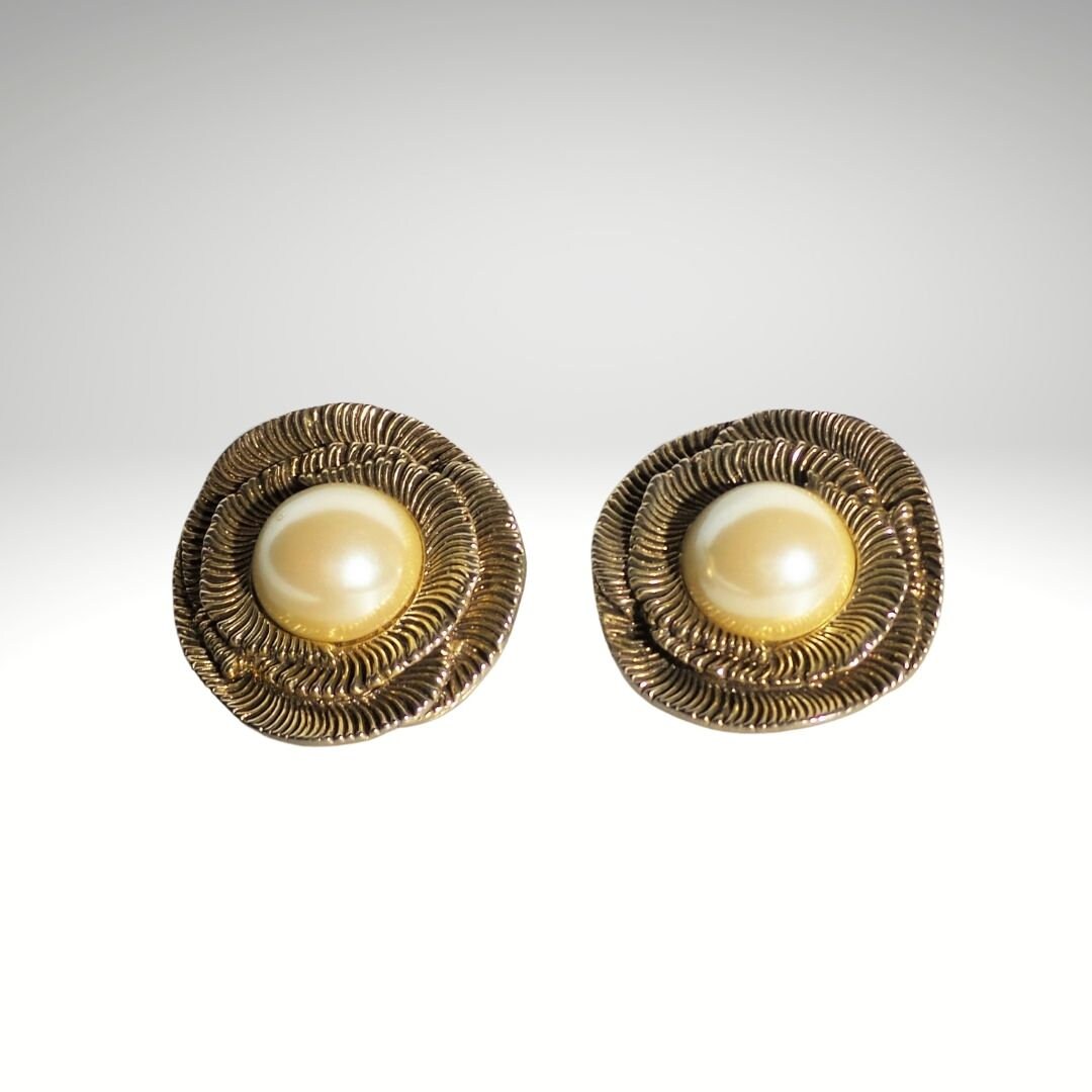 Vintage VO Gold Tone Floral Faux Pearl Statement Clip on Earrings - Etsy