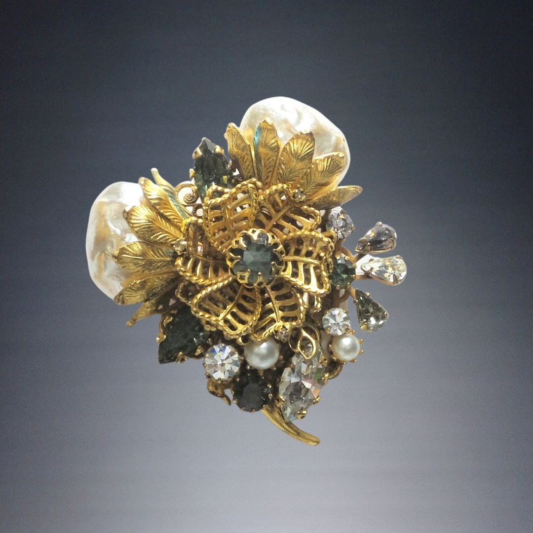 Vintage Vendome Gilt Baroque Pearl and Rhinestones Costume Jewelry ...
