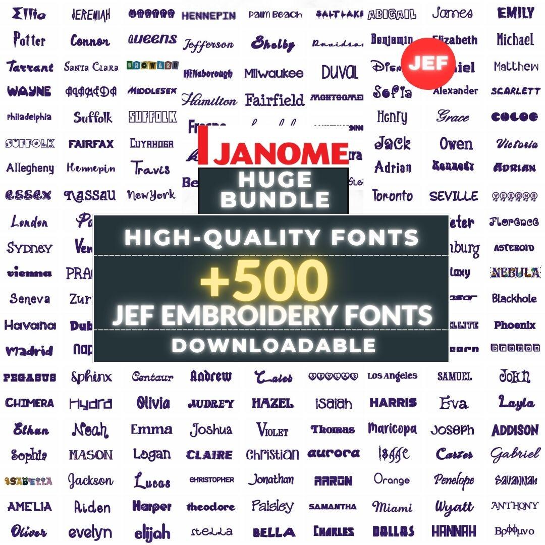 Janome Embroidery Fonts Bundle 500 Machine Embroidery Fonts JEF Font ...