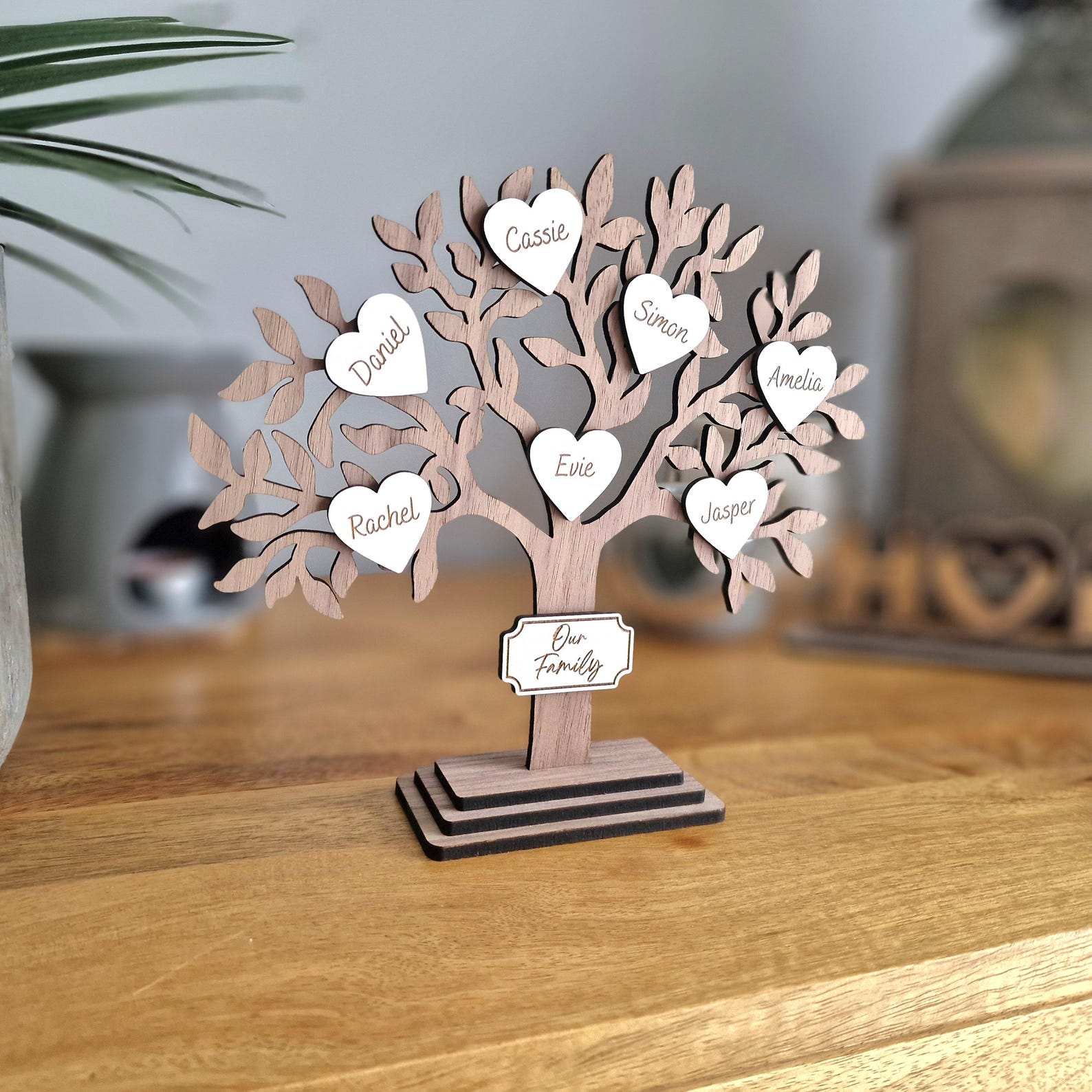 Family Wooden Tree Heart Names | 2-14 Names | Personalise Trunk Plaque ...