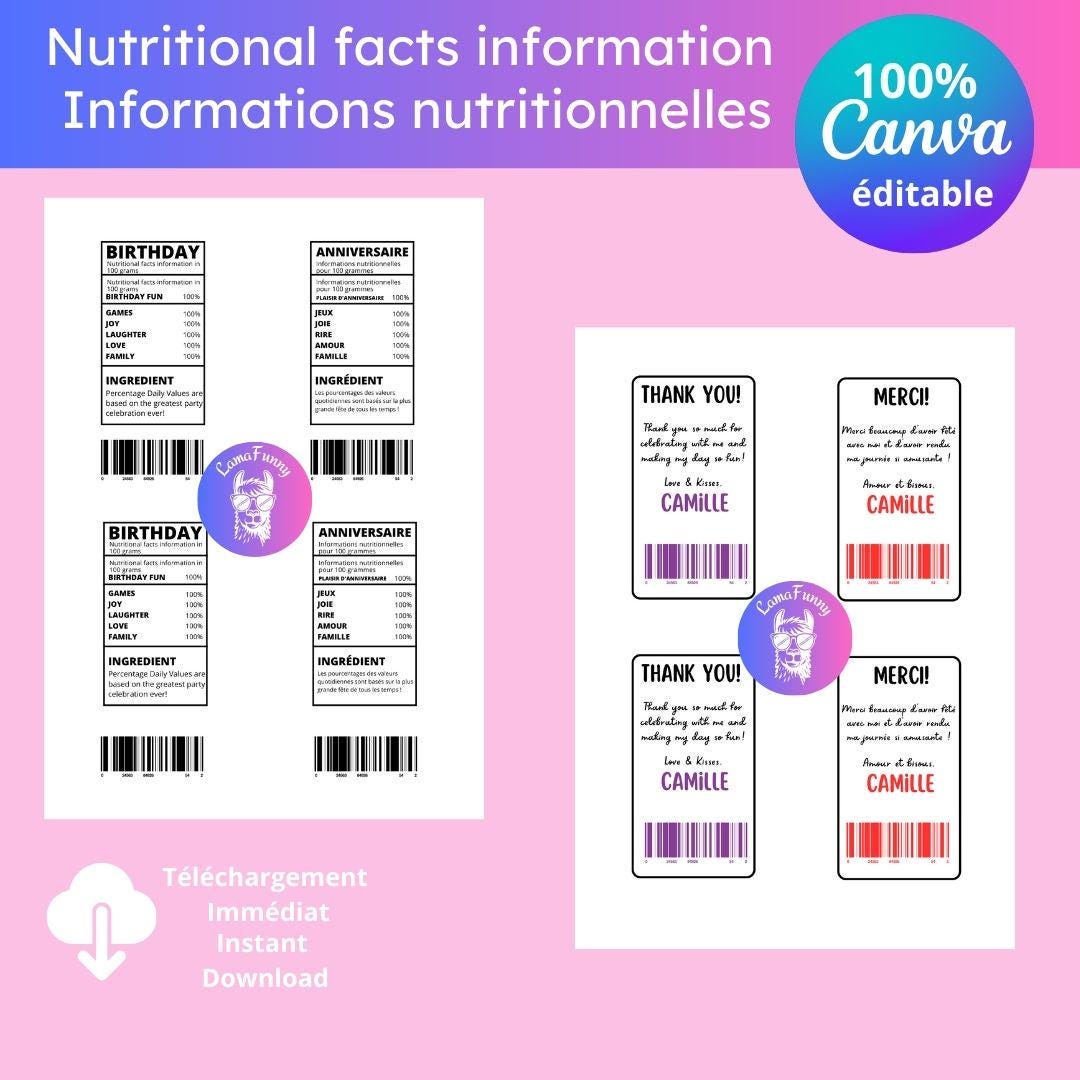 Barcode Ingredient Label Template for Gift Bags Gifs Candy Bag Label to ...