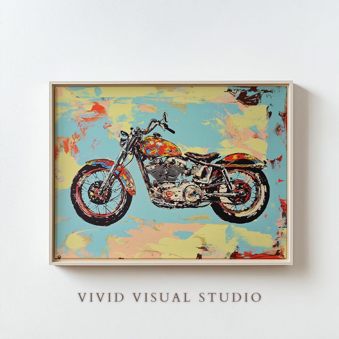 Moto Painting Wall Art - Custom Motorcycle Artwork, Vintage Moto Decor ...