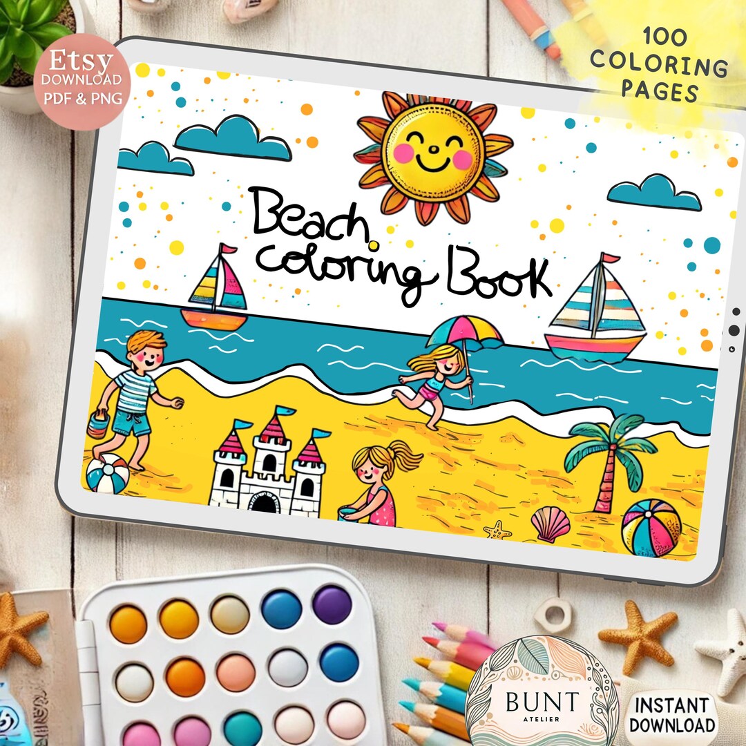 Beach Coloring Book 100 Summer and Ocean Pages Printable and Digital ...