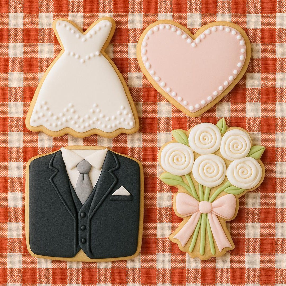 Wedding Sugar Cookies Set – Bride Dress, Groom Suit, Heart & Rose ...