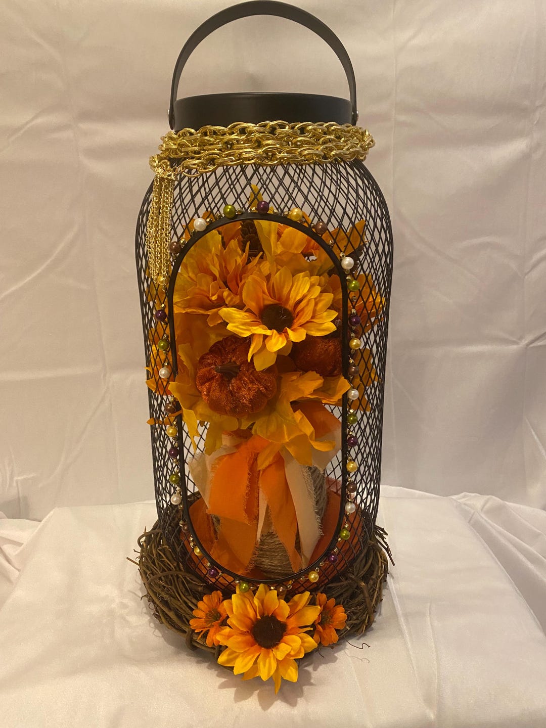 Unique Fall Themed Centerpiece Decor With Sunflowers, Pumpkins and ...