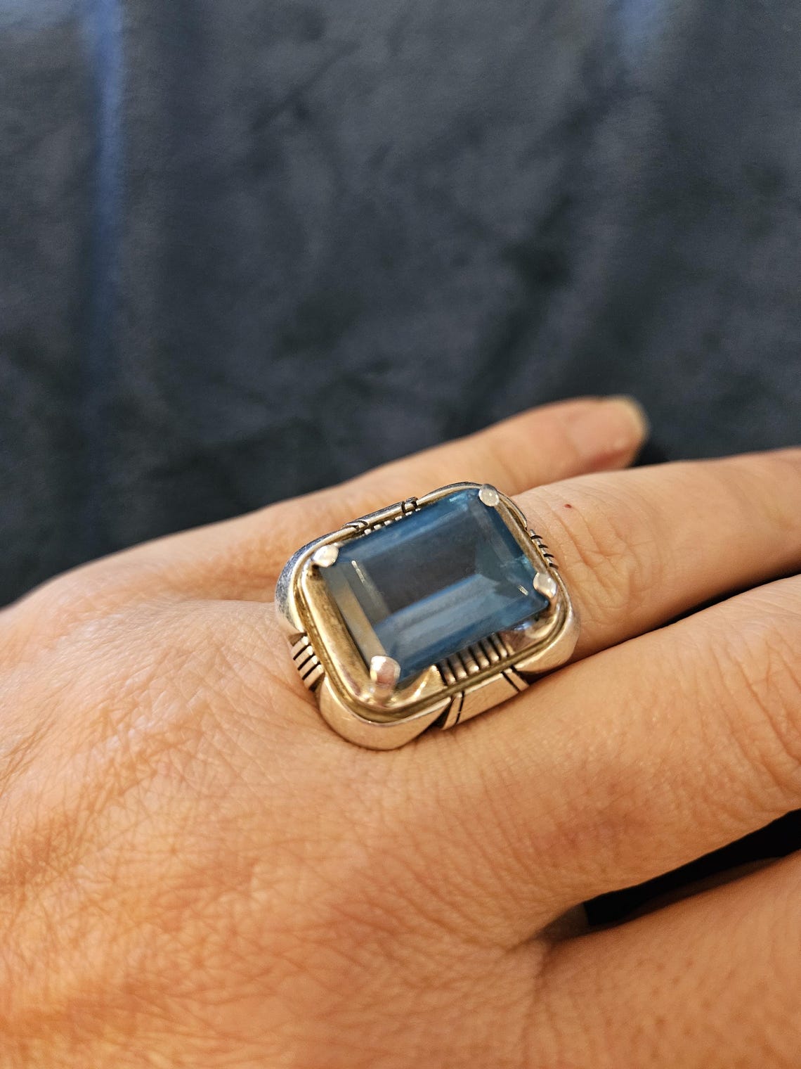 Native American Robert Kelly Signed Sterling Silver and Blue Topaz Ring ...