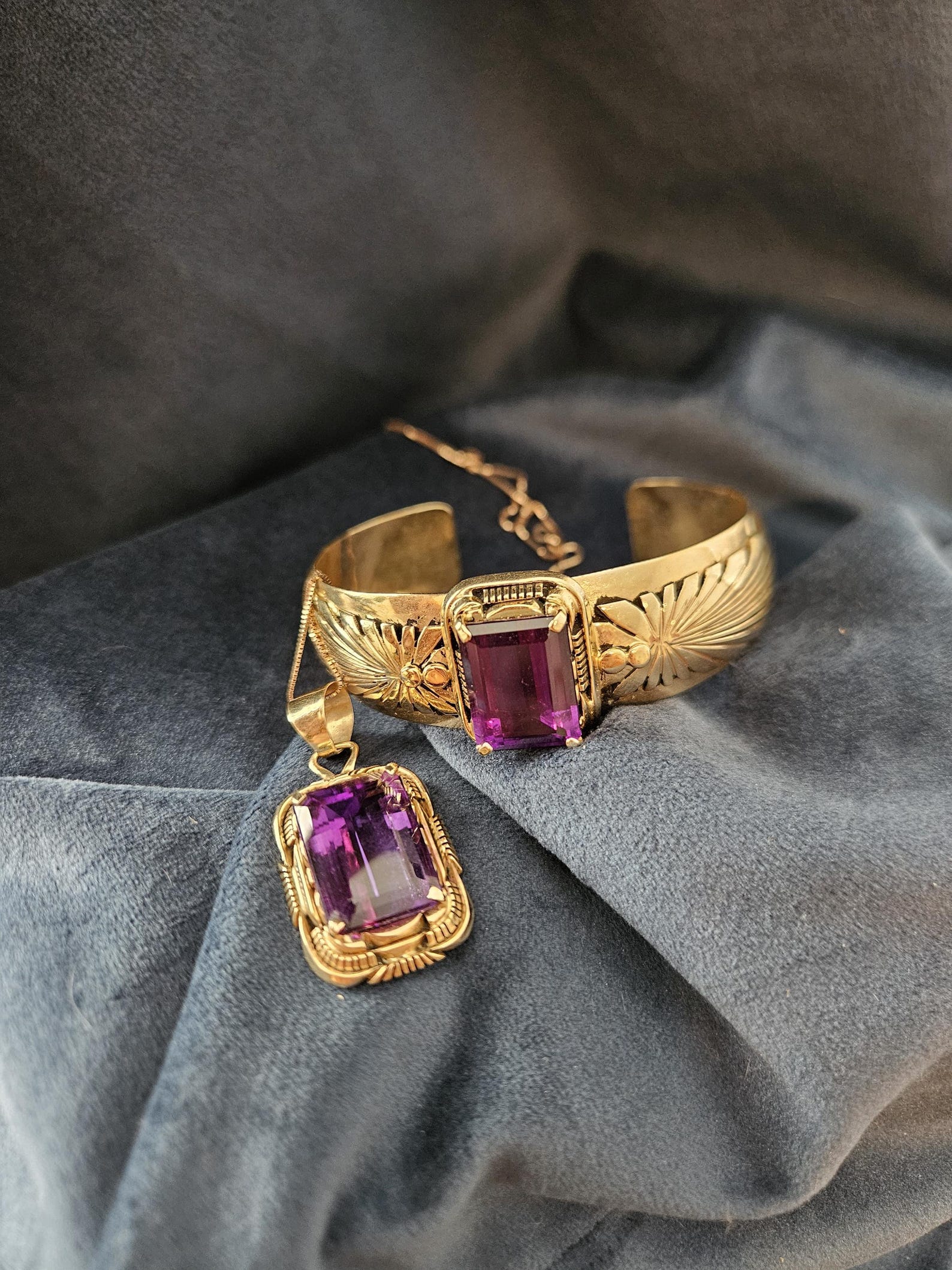 Native American Robert Kelly Signed 14K Gold and Amethyst Cuff - Etsy